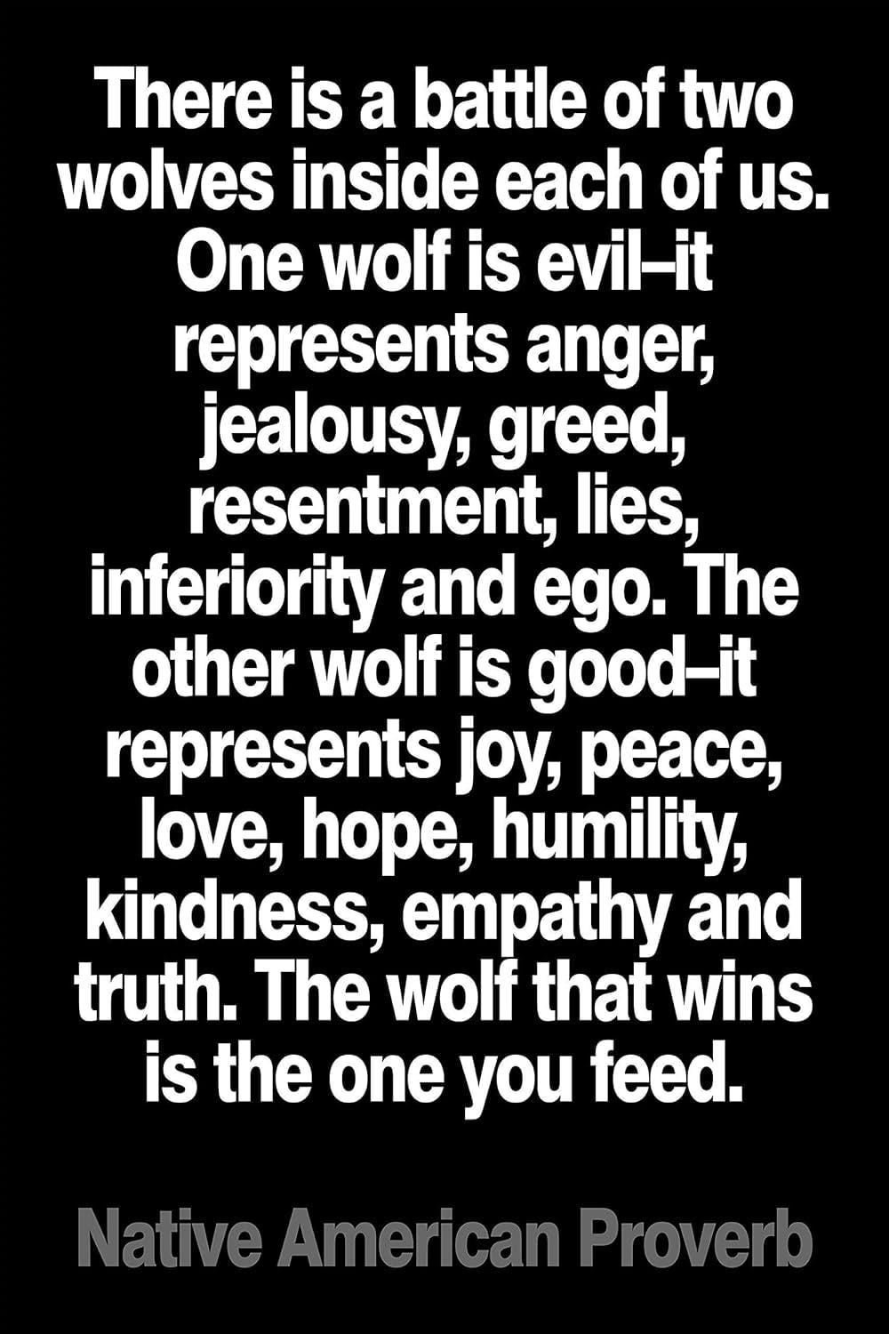AEFER Inspirational quote "The wolf you feed" print or poster Unframe ...