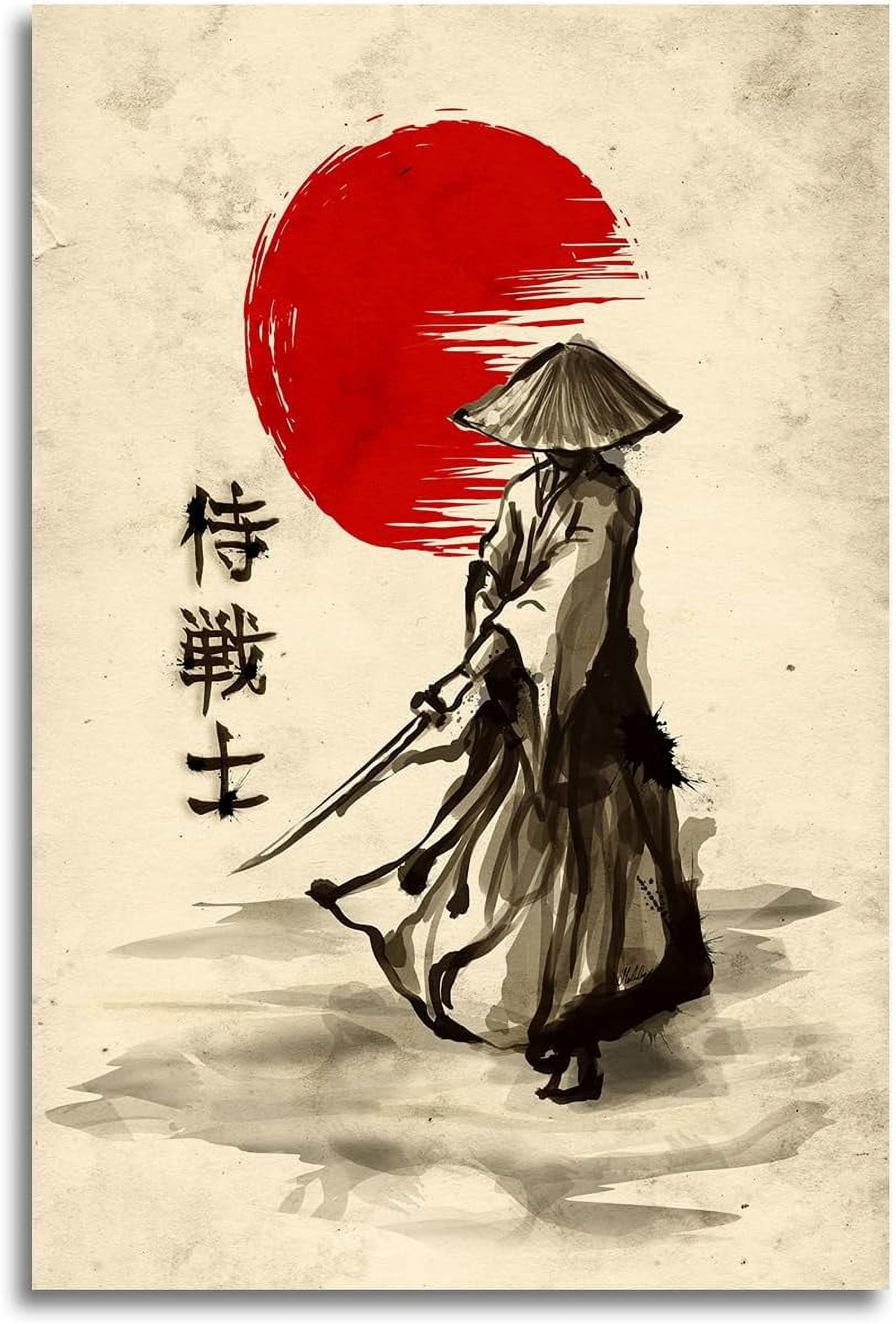 AEFER Japanese Samurai Posters Wall Art Samurai Character Red Moon ...