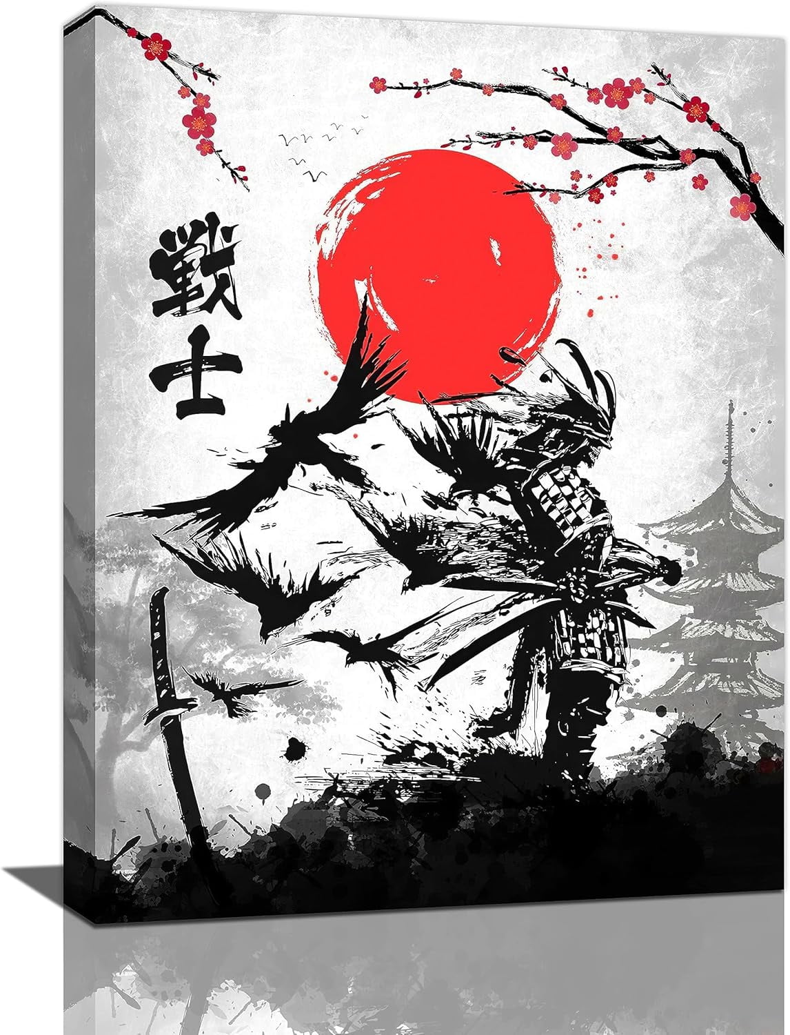 AEFER Japanese Wall Art Samurai Cherry Blossom Pictures Wall Decor ...