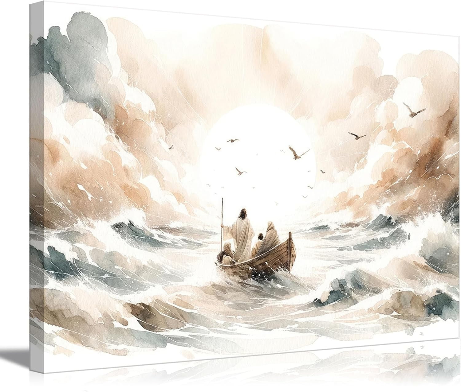 AEFER Jesus Calms The Storm Canvas Wall Art Watercolor Jesus At Sea ...