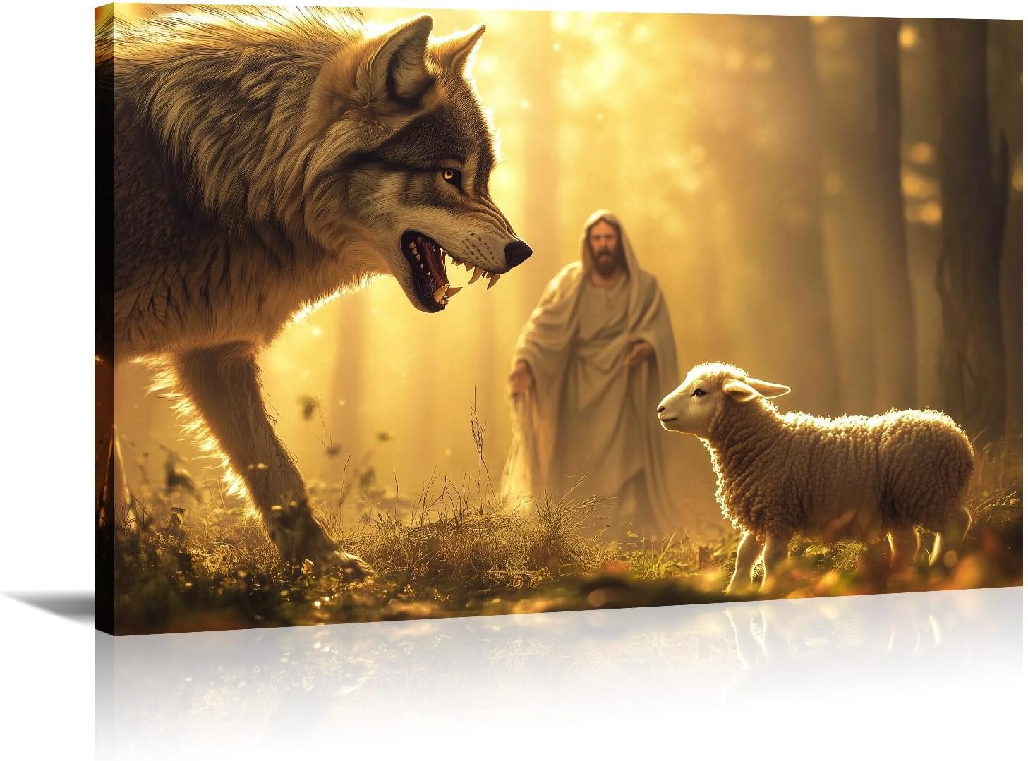 AEFER Jesus Canvas Art Christ Wall Decor Jesus Rescuing Lamb from Wolf ...