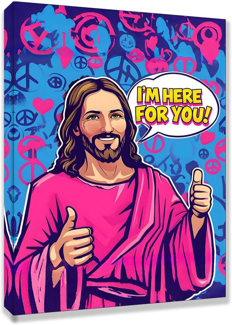 AEFER Jesus Canvas Wall Art Cheerful Pop Art Jesus with Speech Poster ...