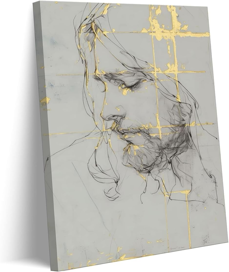 AEFER Jesus Canvas Wall Art Christ Jesus Portrait Minimalist Painting ...
