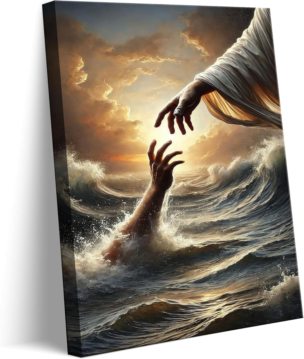 AEFER Jesus Canvas Wall Art The Hand Of God Divine Rescue At Sea ...