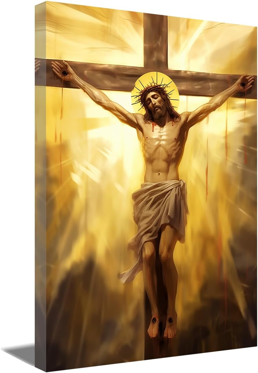 AEFER Jesus Canvas Wall Art Jesus Christ Crucified Cross Pictures Prints God Christian Cross ...