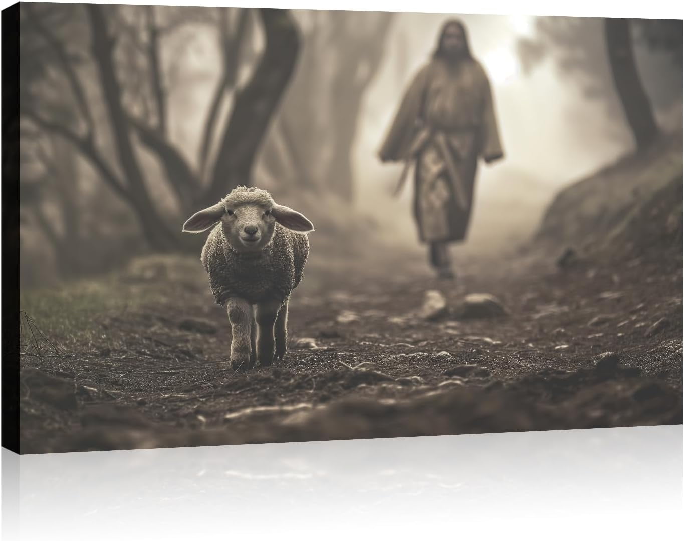 AEFER Jesus Canvas Wall Art Jesus Running After Lost Lamb Picture ...