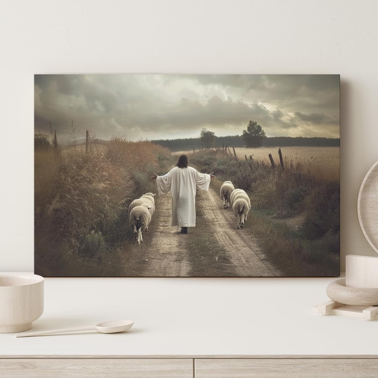 AEFER Jesus Canvas Wall Art Jesus Saves the Lost Lamb Canvas Print ...