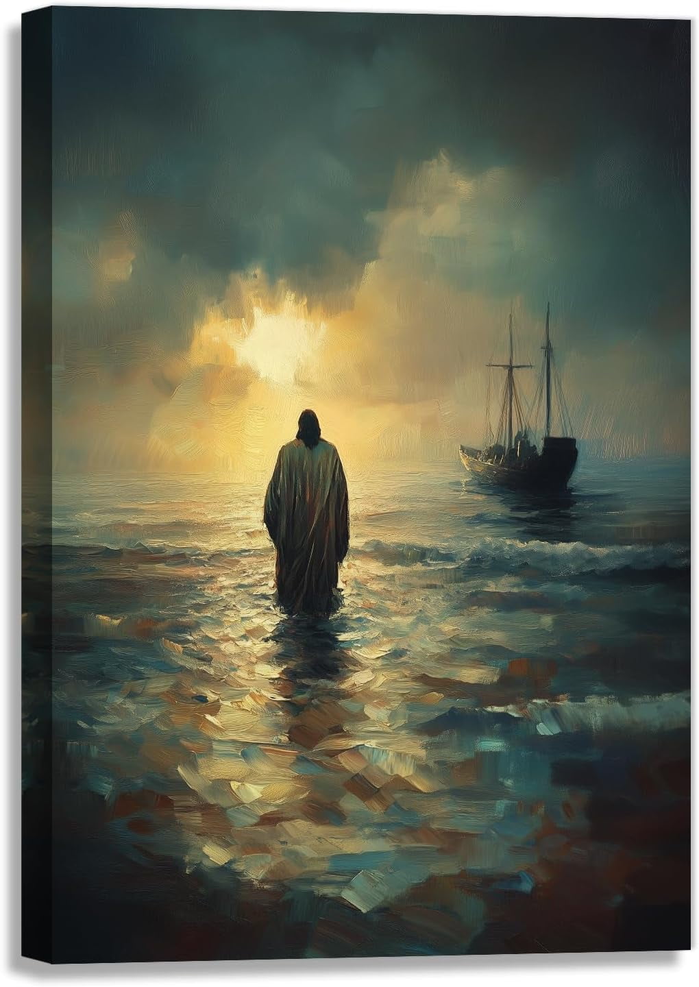 AEFER Jesus Canvas Wall Art Jesus Walking In The Ocean Poster Wall ...