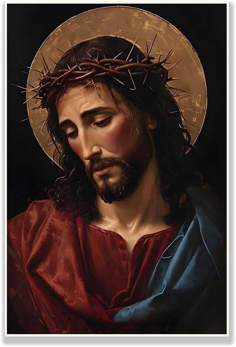 AEFER Jesus Canvas Wall Art Solemn Traditional Portrait of Jesus Christ ...