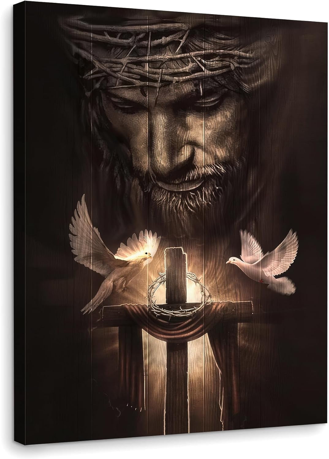 AEFER Jesus Christ Canvas Wall Art The Cross and Peace Dove Christian ...