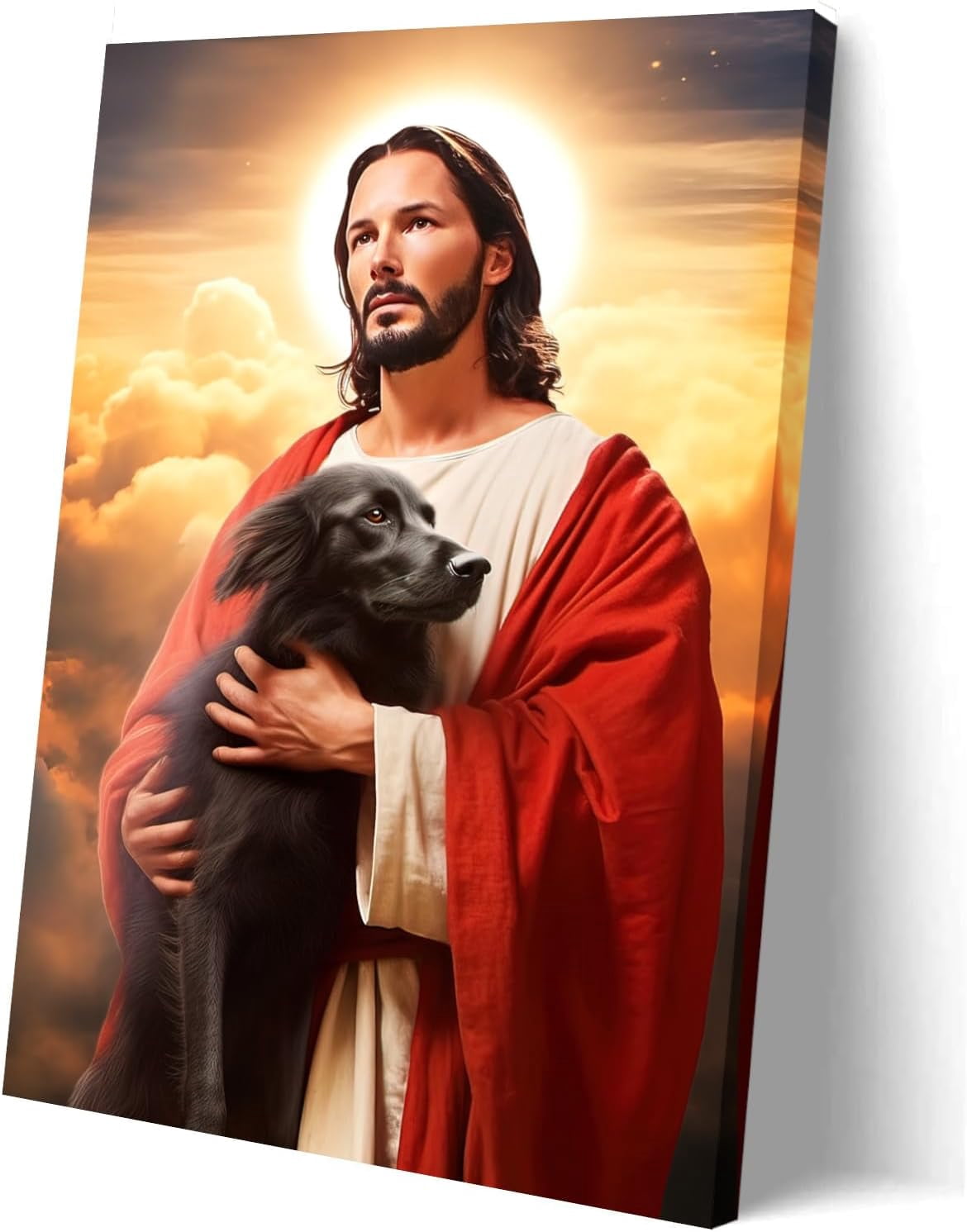 AEFER Jesus Christ Canvas Wall Art Red CloThes Jesus Hold Black Dog ...