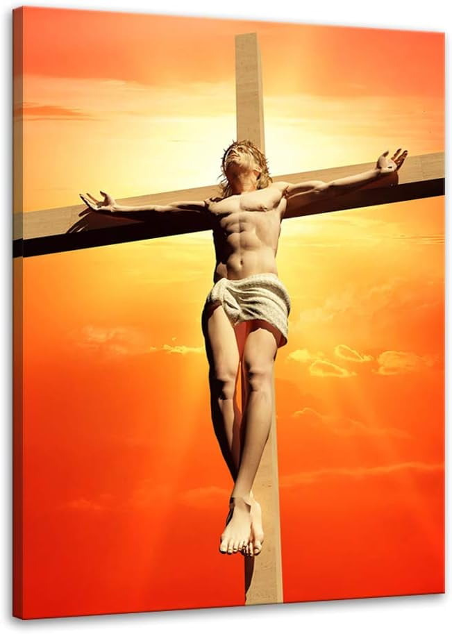 AEFER Jesus Christ Crucifixion Canvas Painting Wall Art Home Decor for Living Room Artwork ...