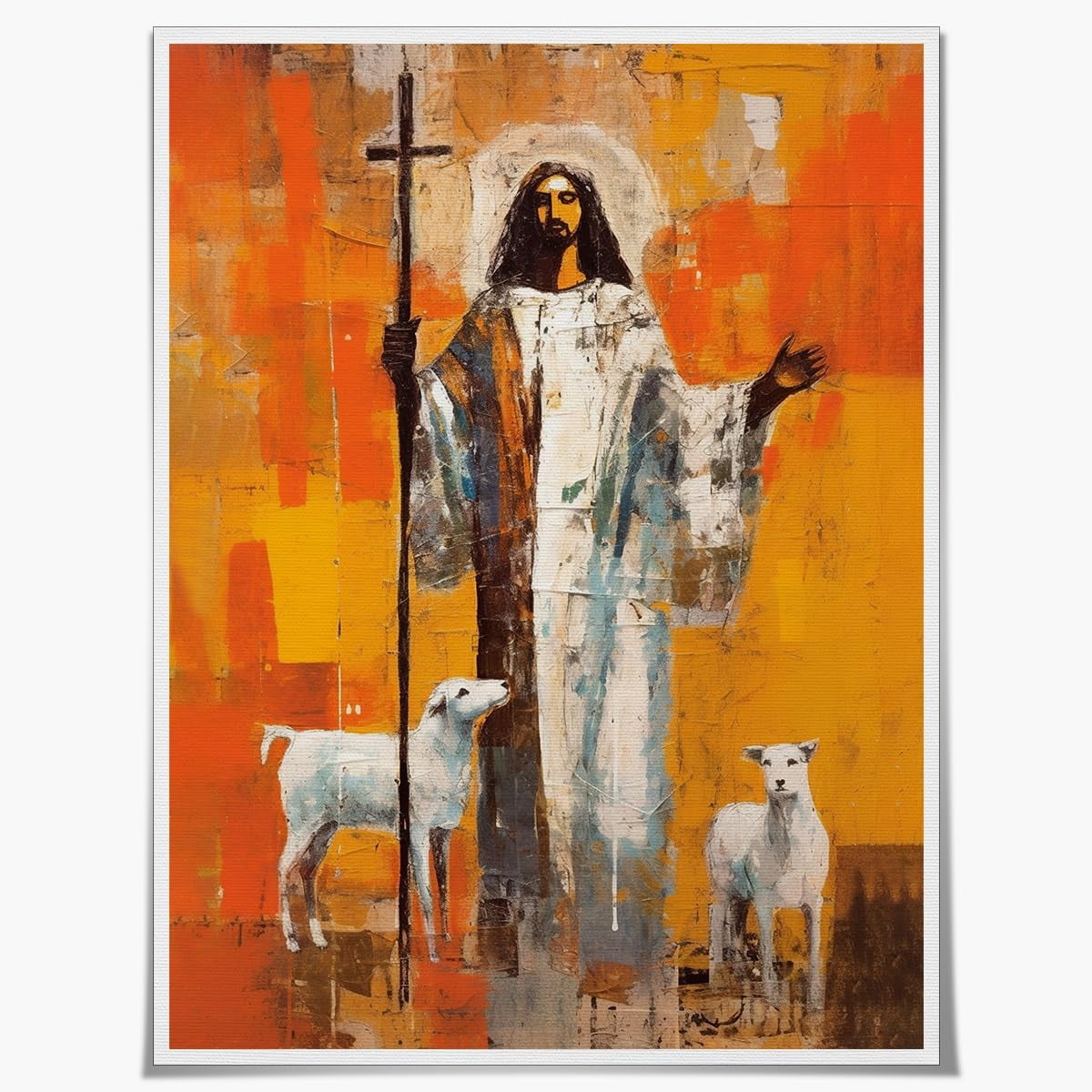 AEFER Jesus Christ Oil Painting Yellow Wall Canvas Art Jesus And Sheep ...
