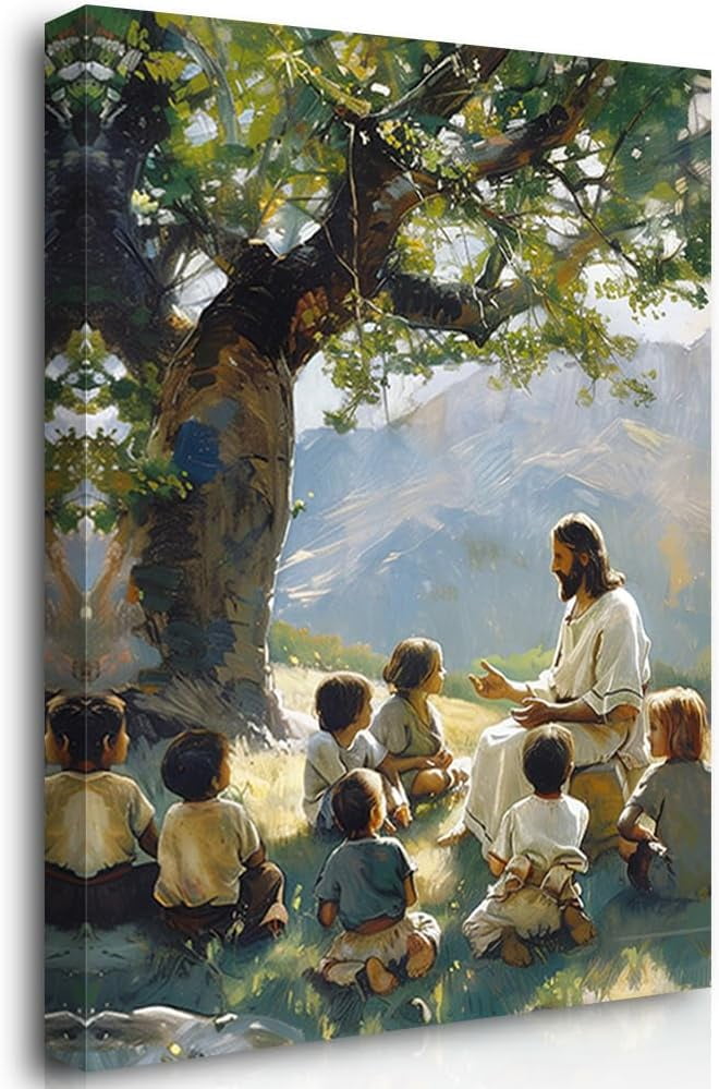 AEFER Jesus Christ Teaching Children Canvas Wall Art Jesus Painting ...