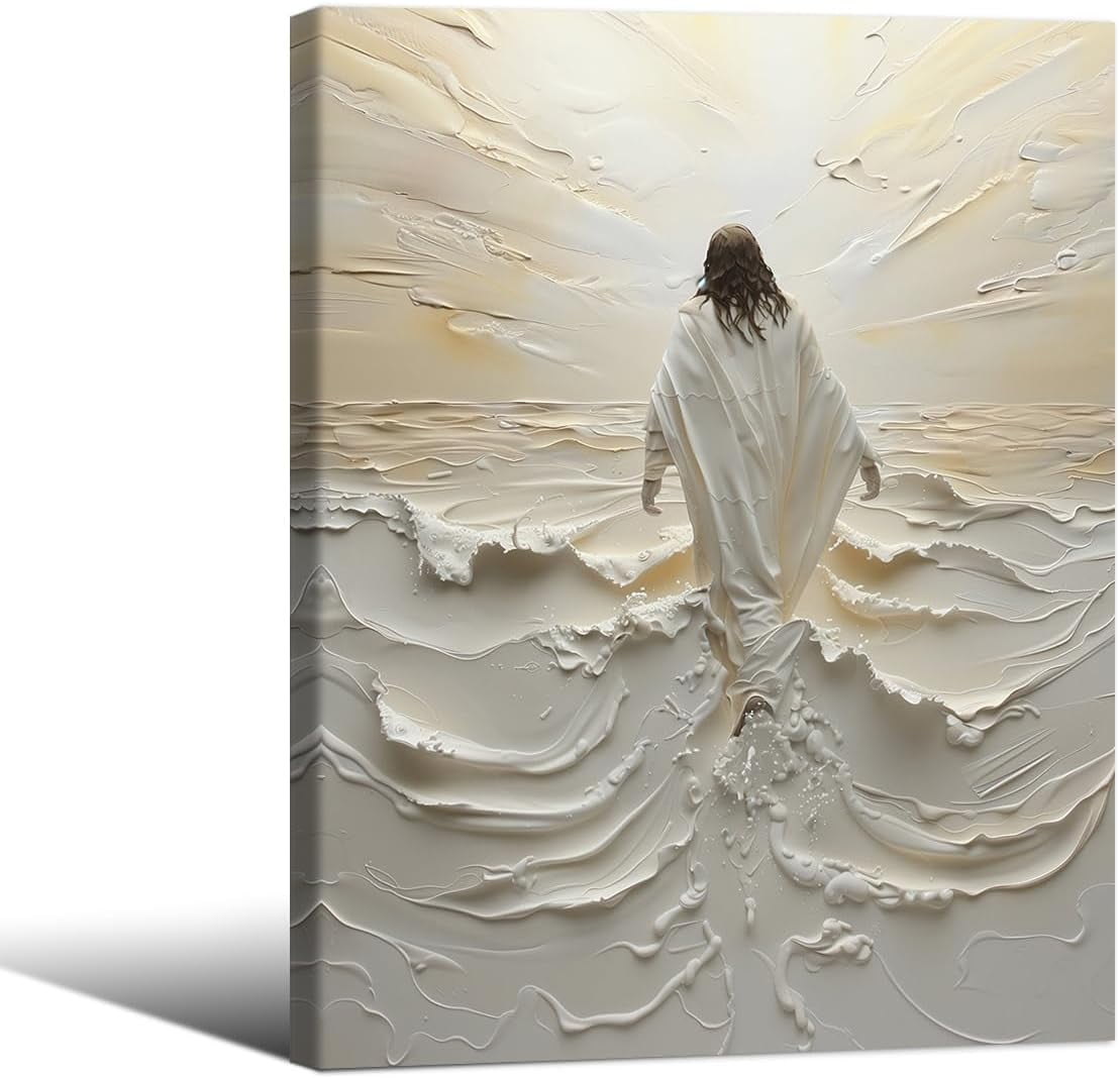 AEFER Jesus Christian Canvas Wall Art Jesus Walking on Water Religious ...