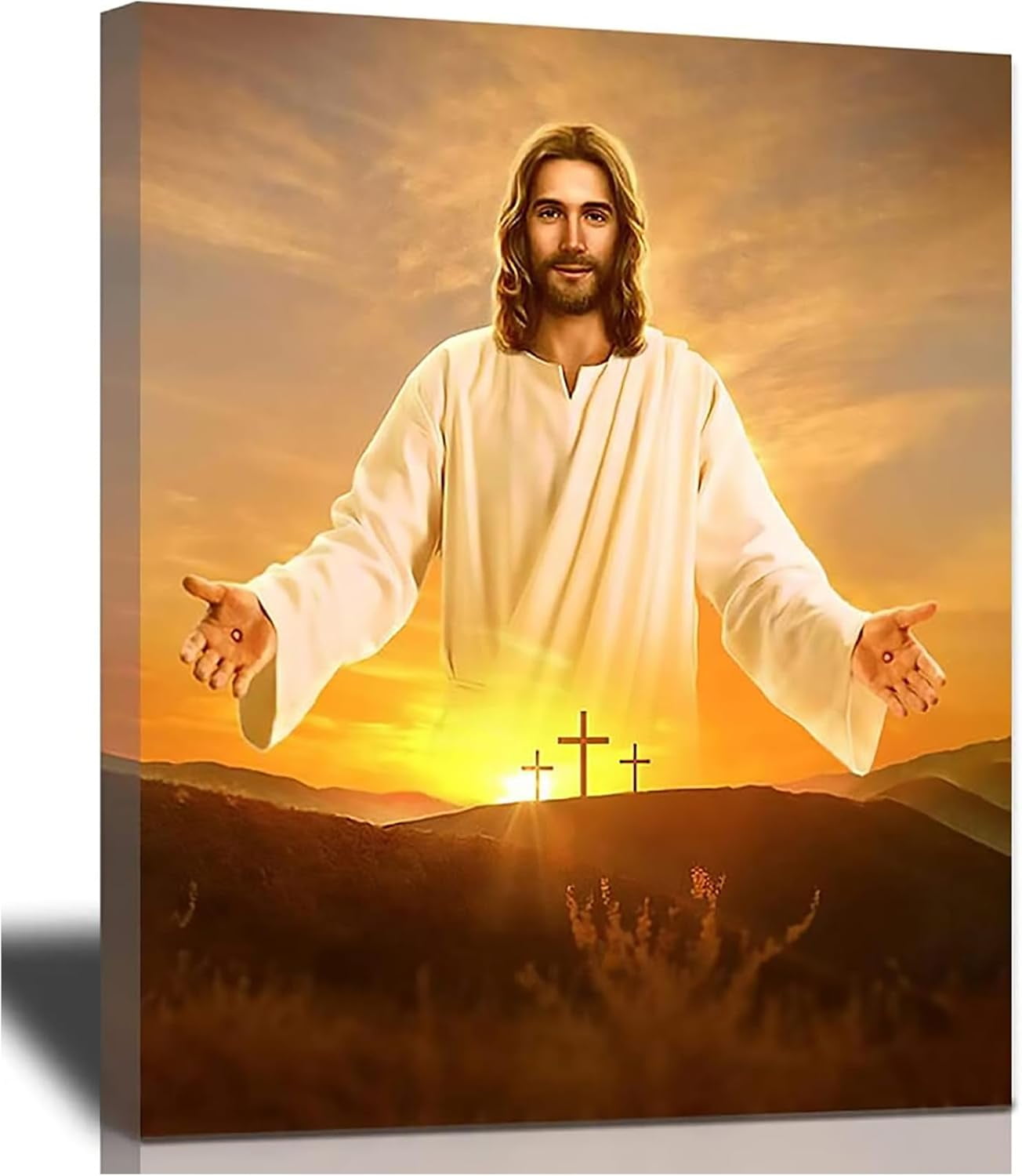 AEFER Jesus Cross Canvas Wall Art Jesus Greets You Welcome Back ...