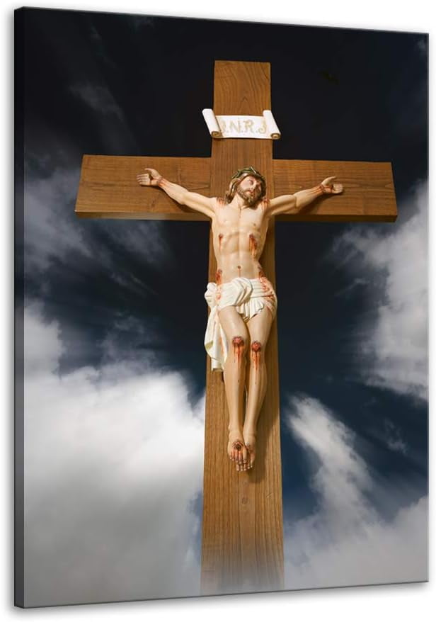 AEFER Jesus Crucified on the Cross Canvas Painting Print Poster Wall Art Christ Religious ...