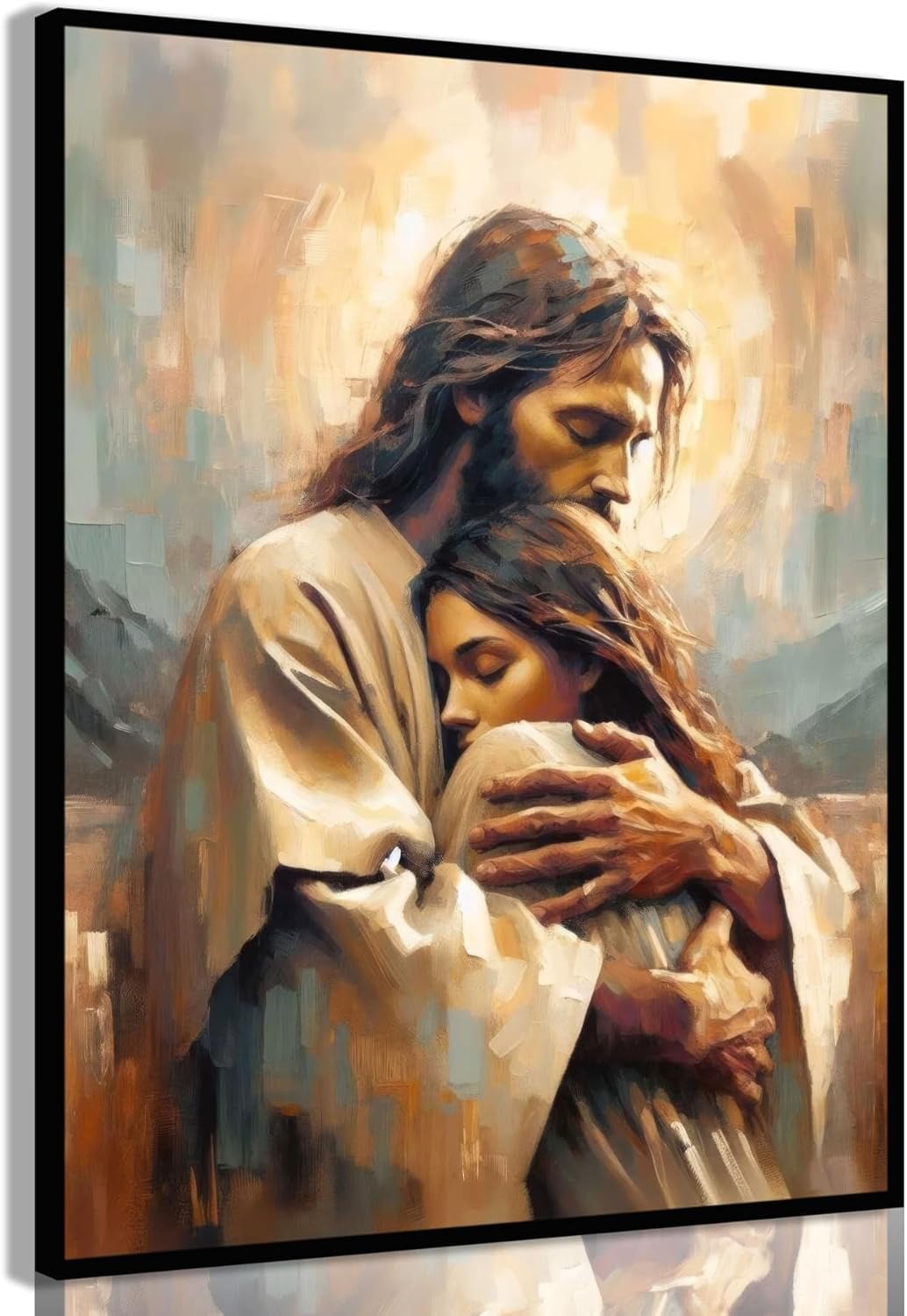 AEFER Jesus Embracing Woman Wall Art Safe Haven Poster Jesus Canvas ...