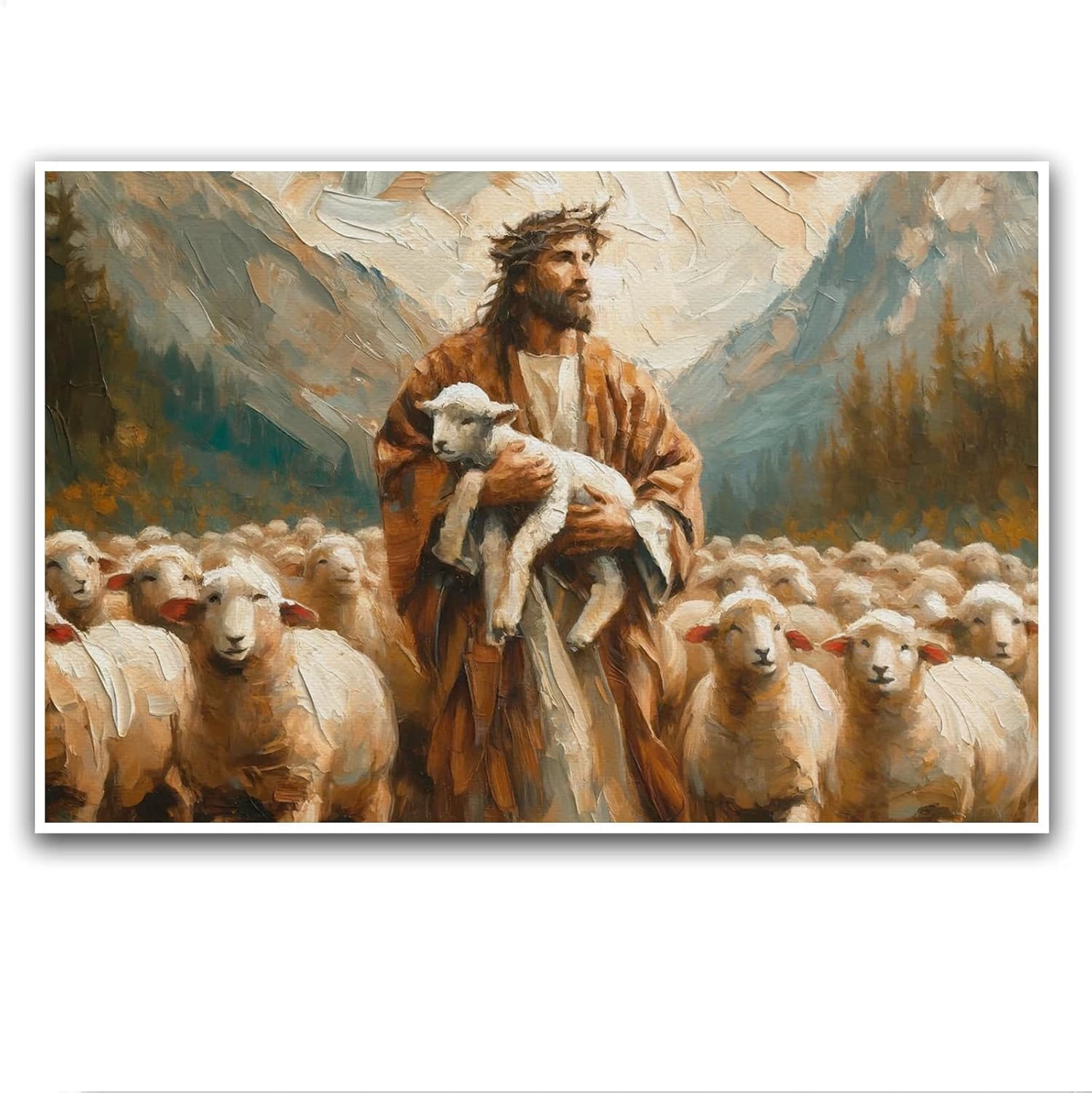 AEFER Jesus Holding Sheep Print Wall Decor Jesus Wall Art Religious Art ...