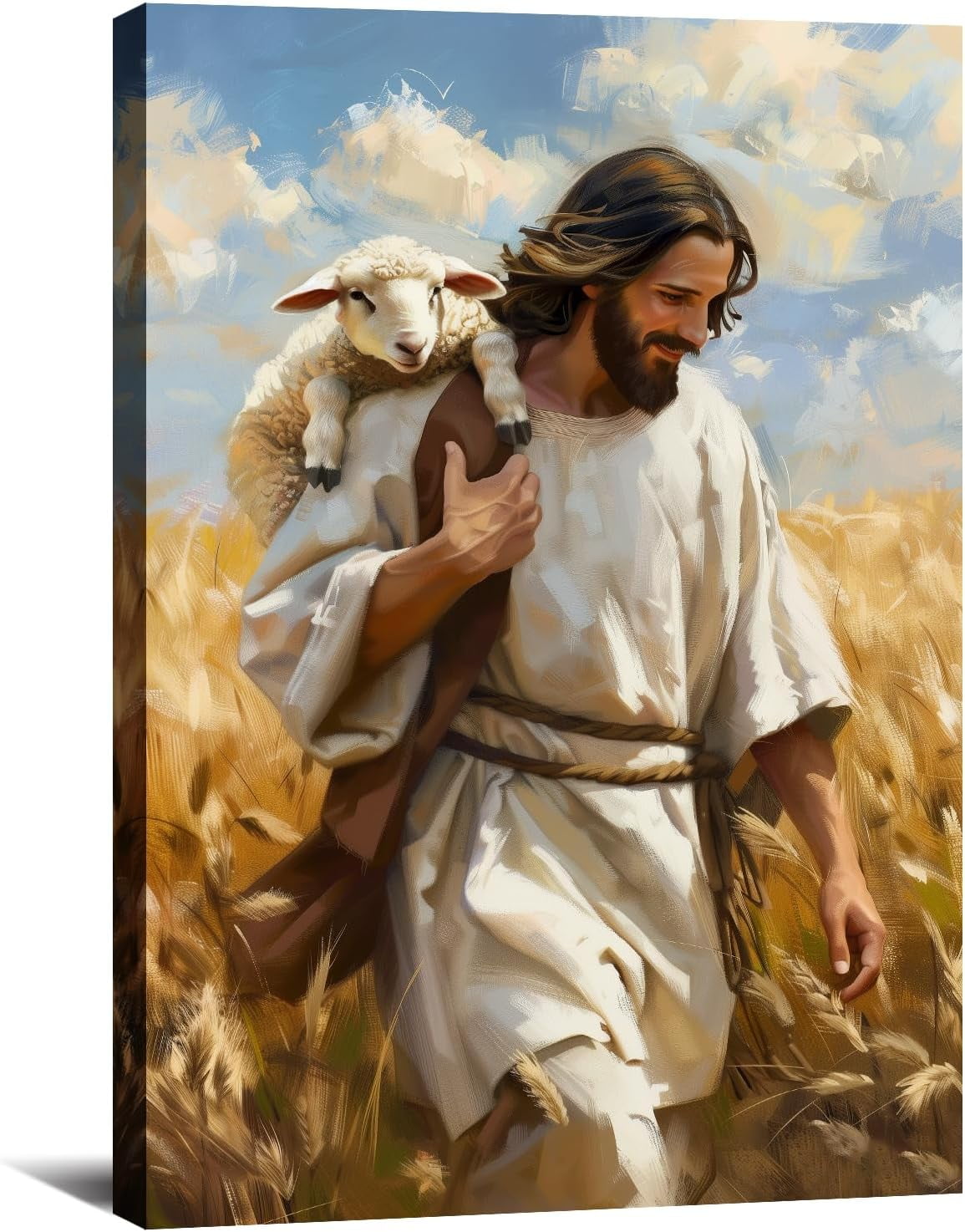 AEFER Jesus and Lamb Canvas Wall Art Christian God and SHeep Picture ...
