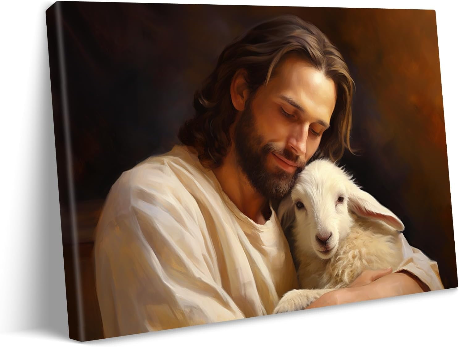AEFER Jesus and Lamb Canvas Wall Art Christian Love Embrace Artwork ...