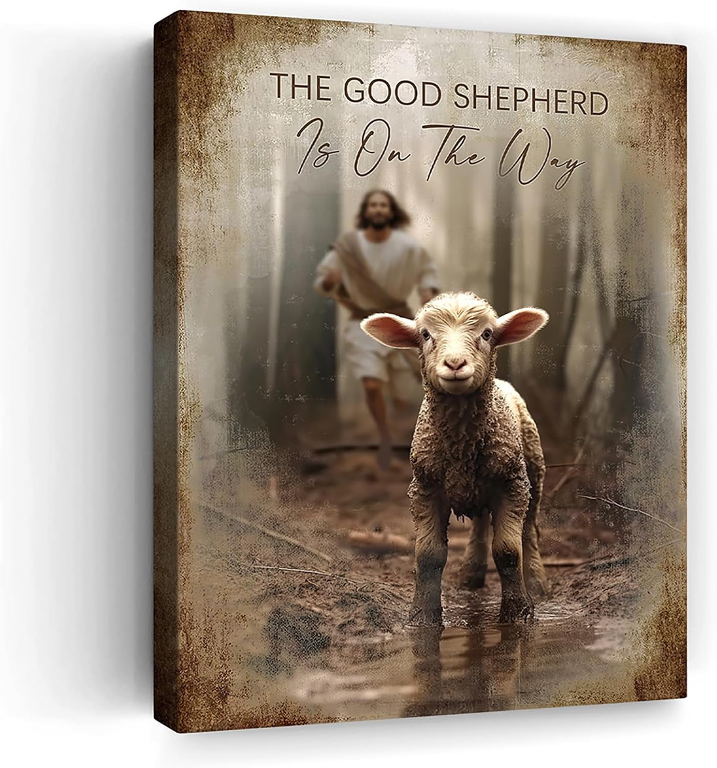 AEFER Jesus And Lamb Canvas Wall Art Religious Jesus Running After Lost ...