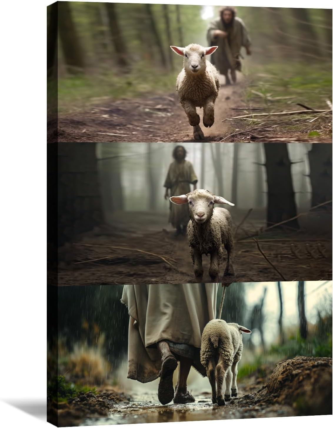 AEFER Jesus and Lamb Canvas Wall Art Vintage Christian Pictures Wall ...