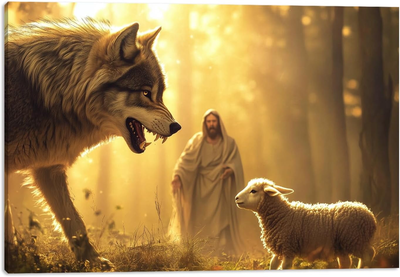 AEFER Jesus and Lamb Christian Canvas Wall Art - Wolf and Lamb Biblical ...