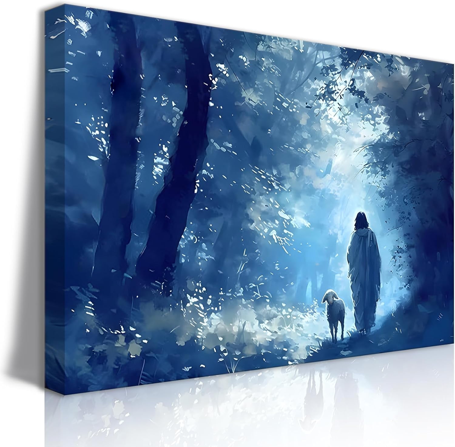 AEFER Jesus and Lamb Wall Art Blue Christian Canvas Wall Decor Jesus ...