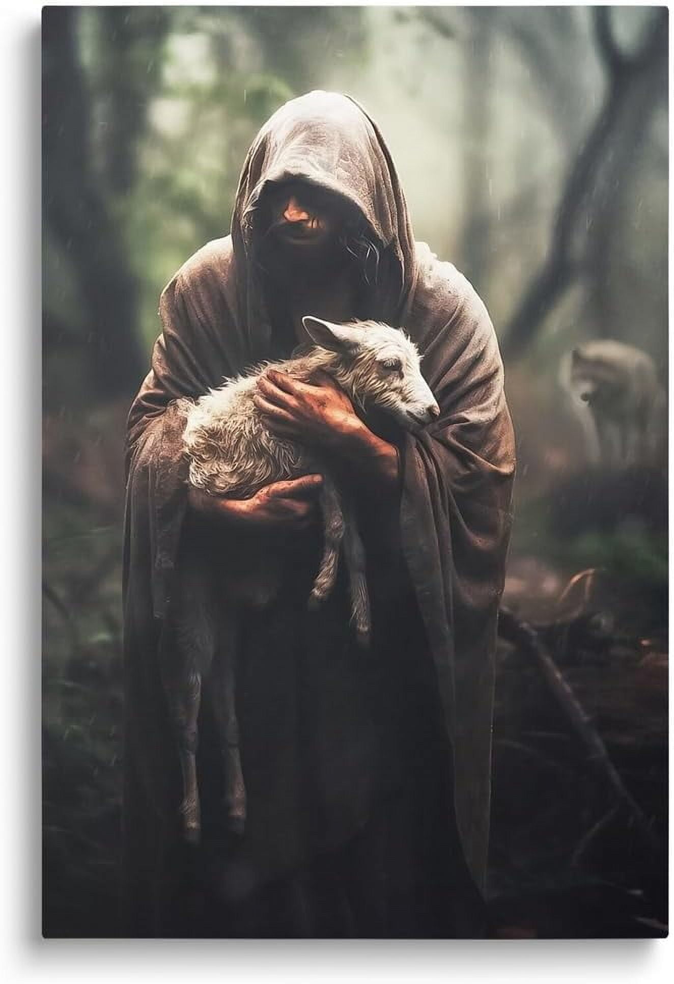 AEFER Jesus and Lamb Wall Art, Jesus Rescues A Muddy Lamb Picture ...