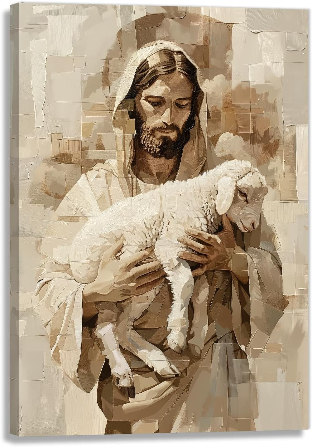 AEFER Jesus And Lamb Wall Art Jesus Saves The Lost Lamb Poster Vintage Christian Lamb Of God ...