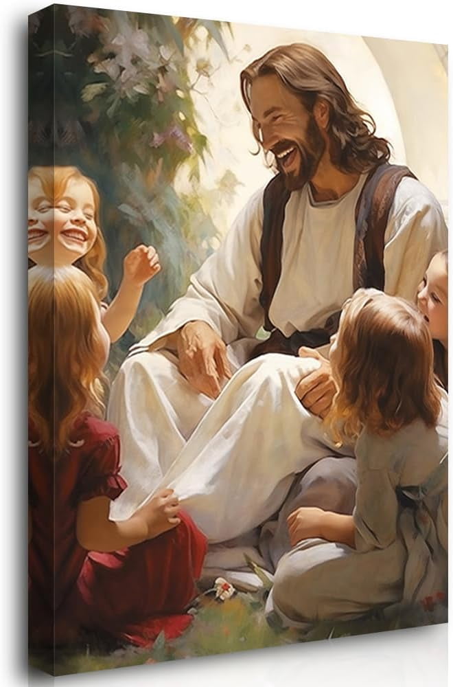 AEFER Jesus Laughing With Children Canvas Wall Art Christian Home Decor ...