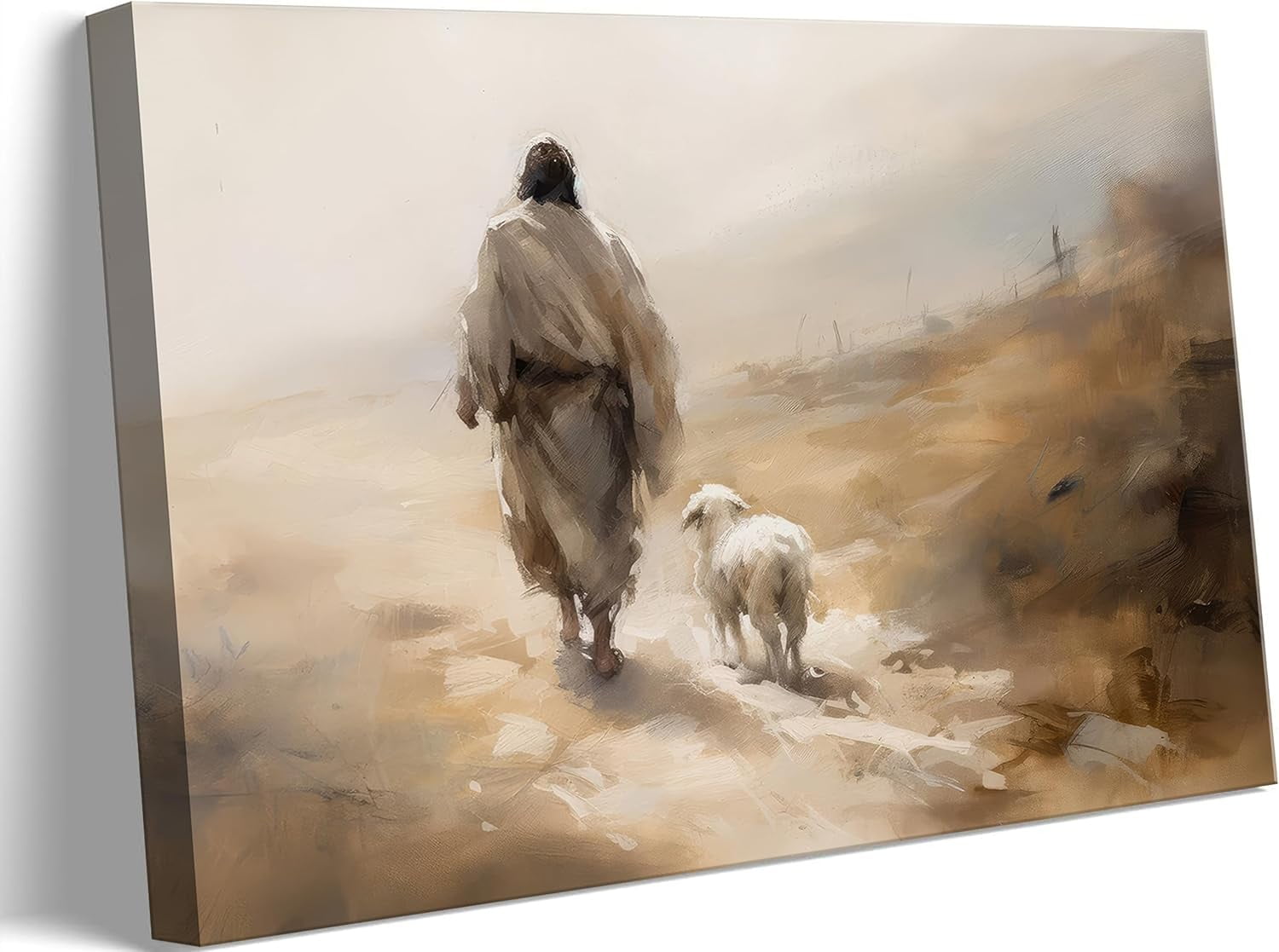 AEFER Jesus Leaves the 99 Sheep Canvas Wall Art Jesus And Lamb Wall ...