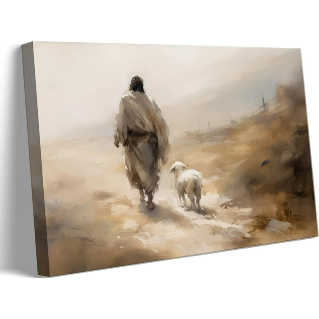 AEFER Jesus Leaves the 99 Sheep Canvas Wall Art Jesus And Lamb Wall ...