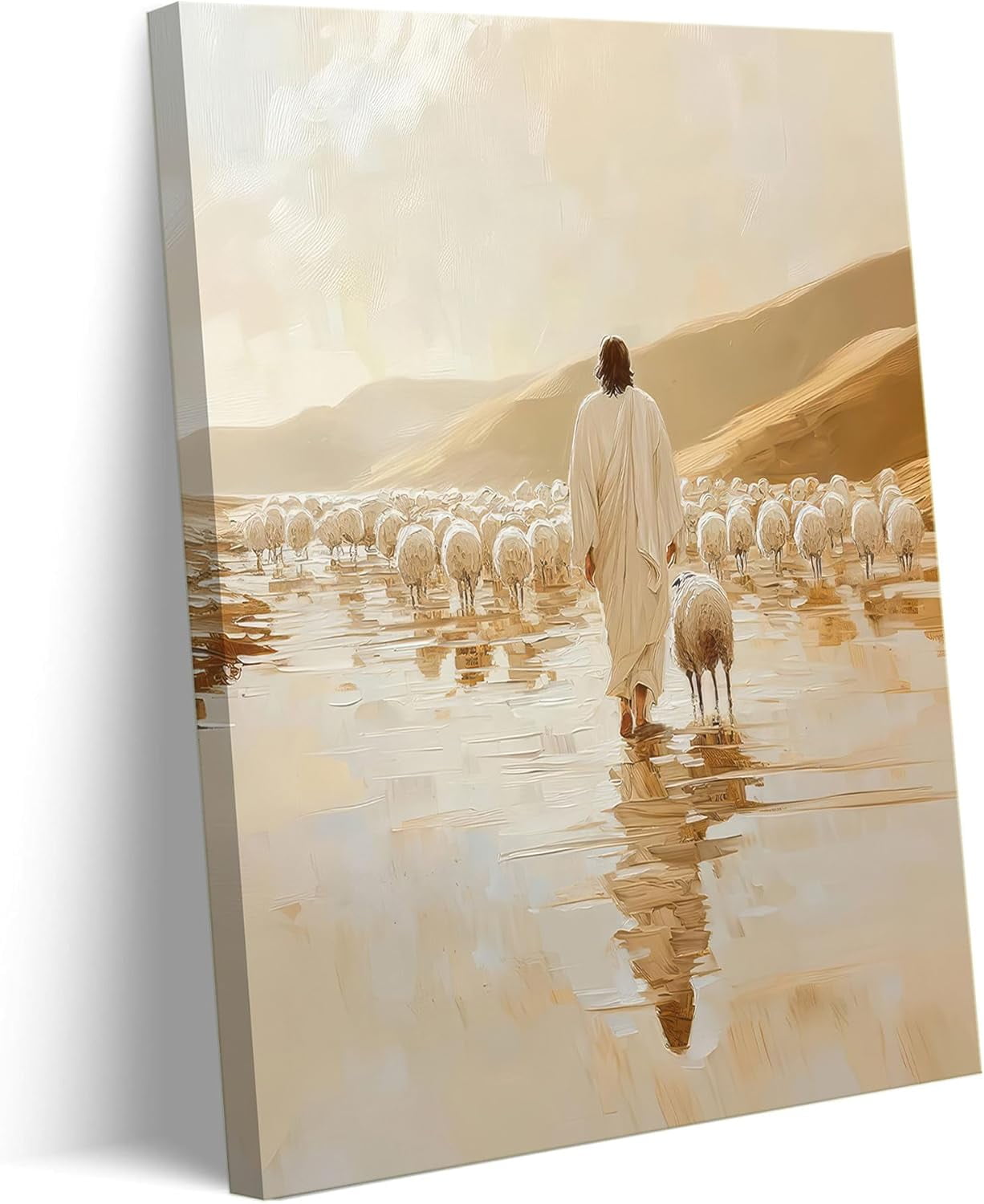 AEFER Jesus Leaves The 99 Sheep Canvas Wall Art Jesus Leads The Lost Lamb Wall Decor Picture ...