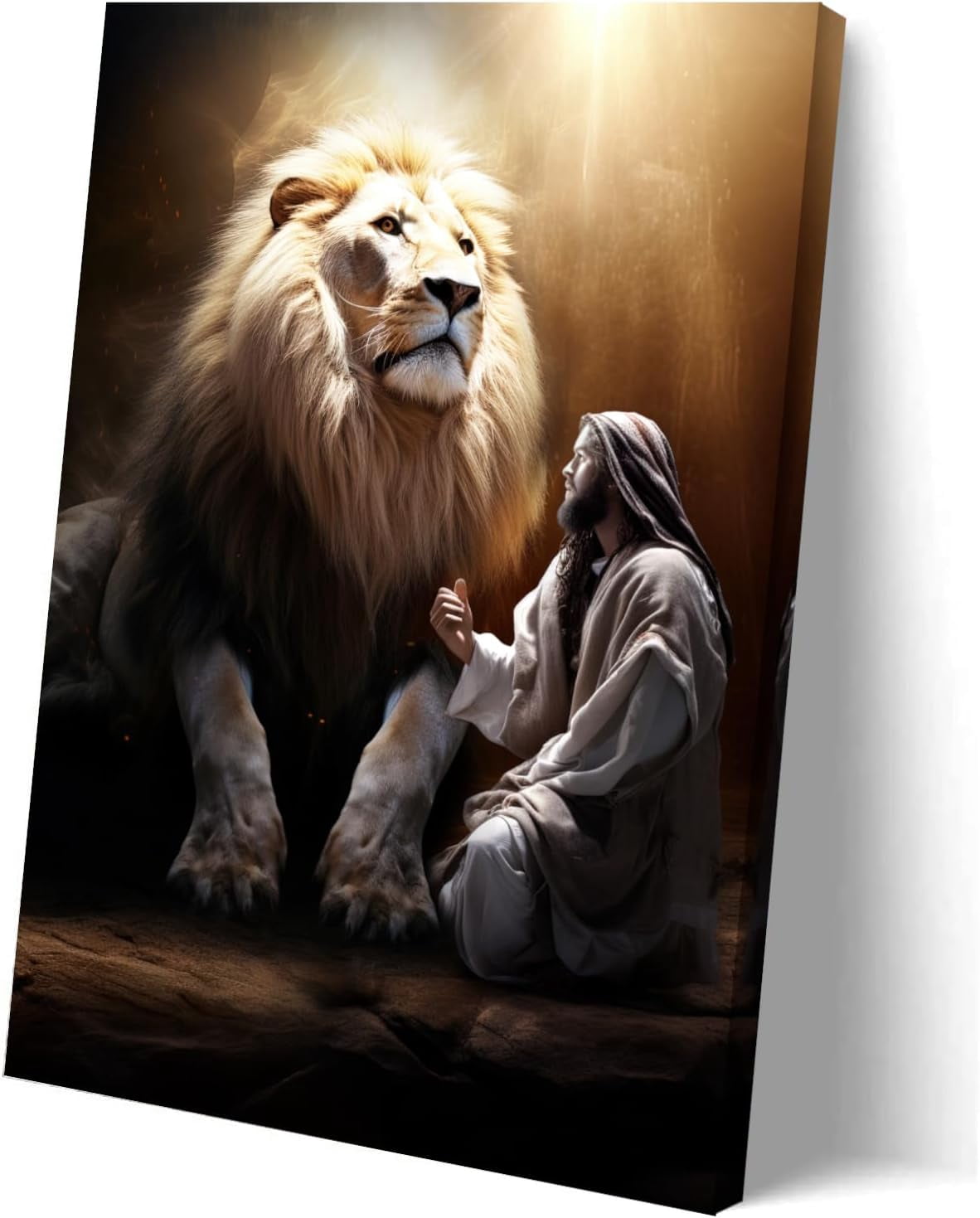 AEFER Jesus With Lion Canvas Wall Art Black Christ and Animal Picture ...