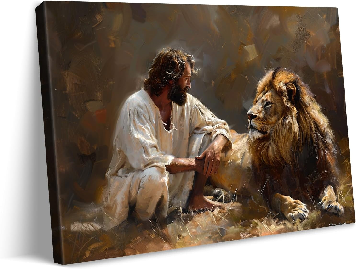 AEFER Jesus and Lion Canvas Wall Decor Striking Lion of Judah Painting ...