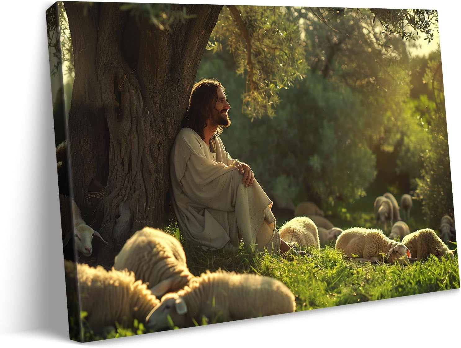 AEFER Jesus and Lost Lamb Canvas Wall Art Jesus Found the Lost Sheep in ...
