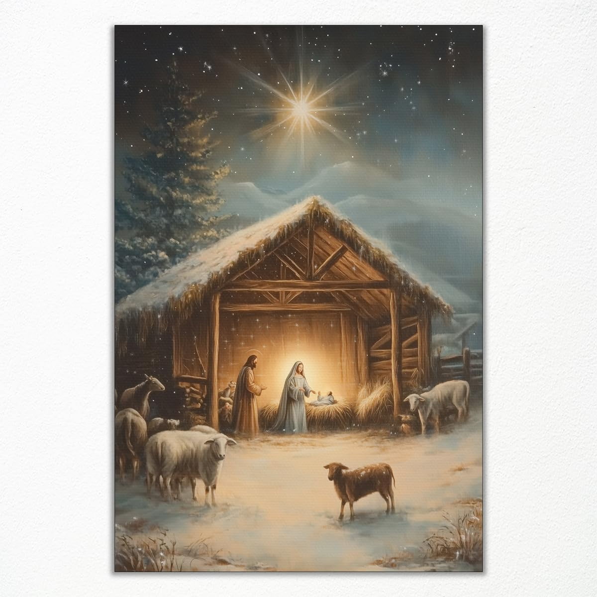 AEFER Jesus Nativity Scene Canvas Wall Art, Christian Christmas Wall ...