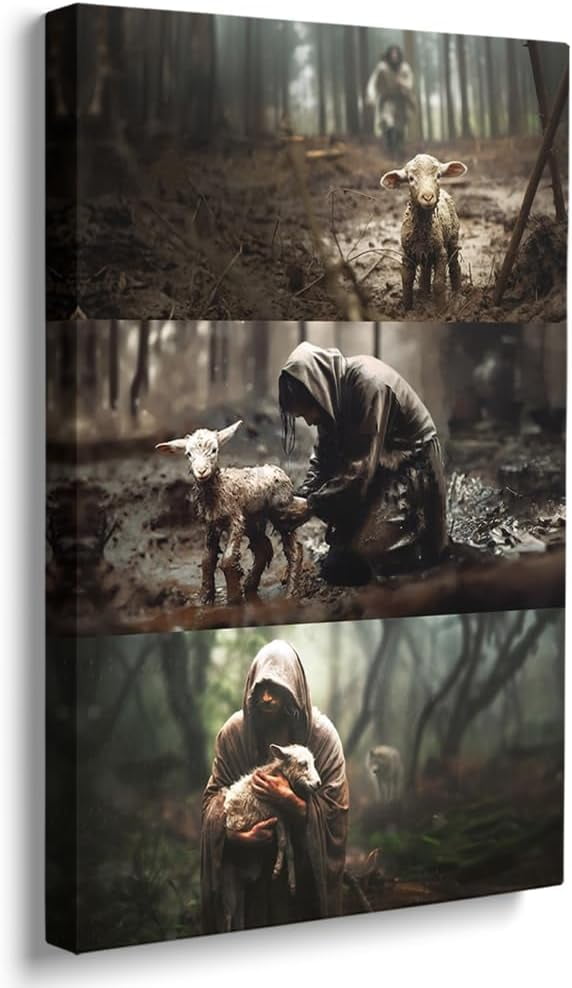 AEFER Jesus Paintings Jesus and Lamb Canvas Wall Art Jesus Saving The ...