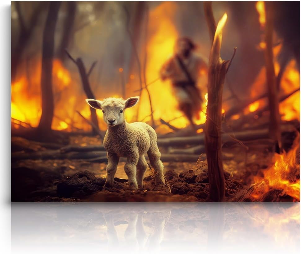 AEFER Jesus Rescues Runs To Lamb In The Fire Canvas Wall Art Decor ...