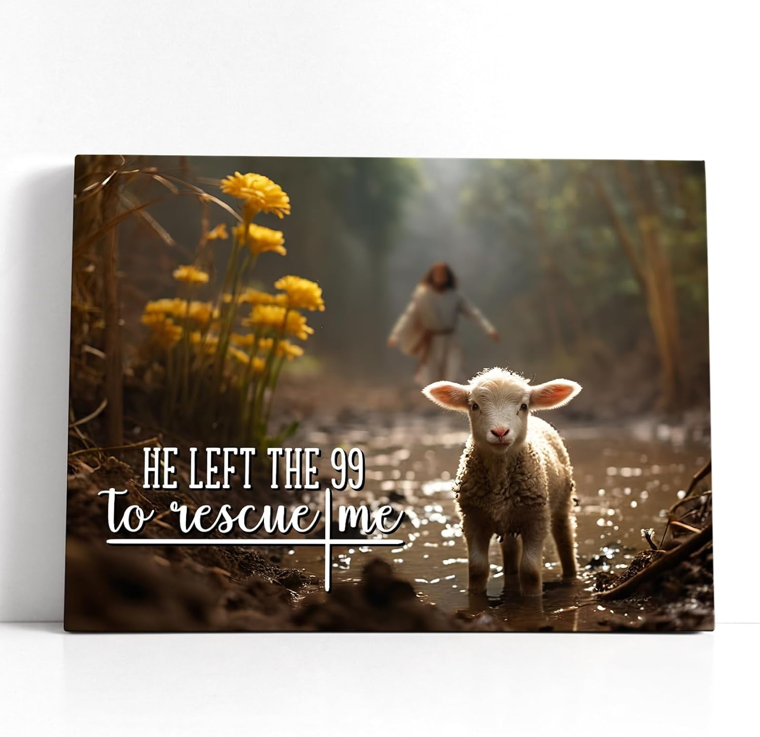 AEFER Jesus Running After Lost Lamb Text Canvas Christian Religious God ...