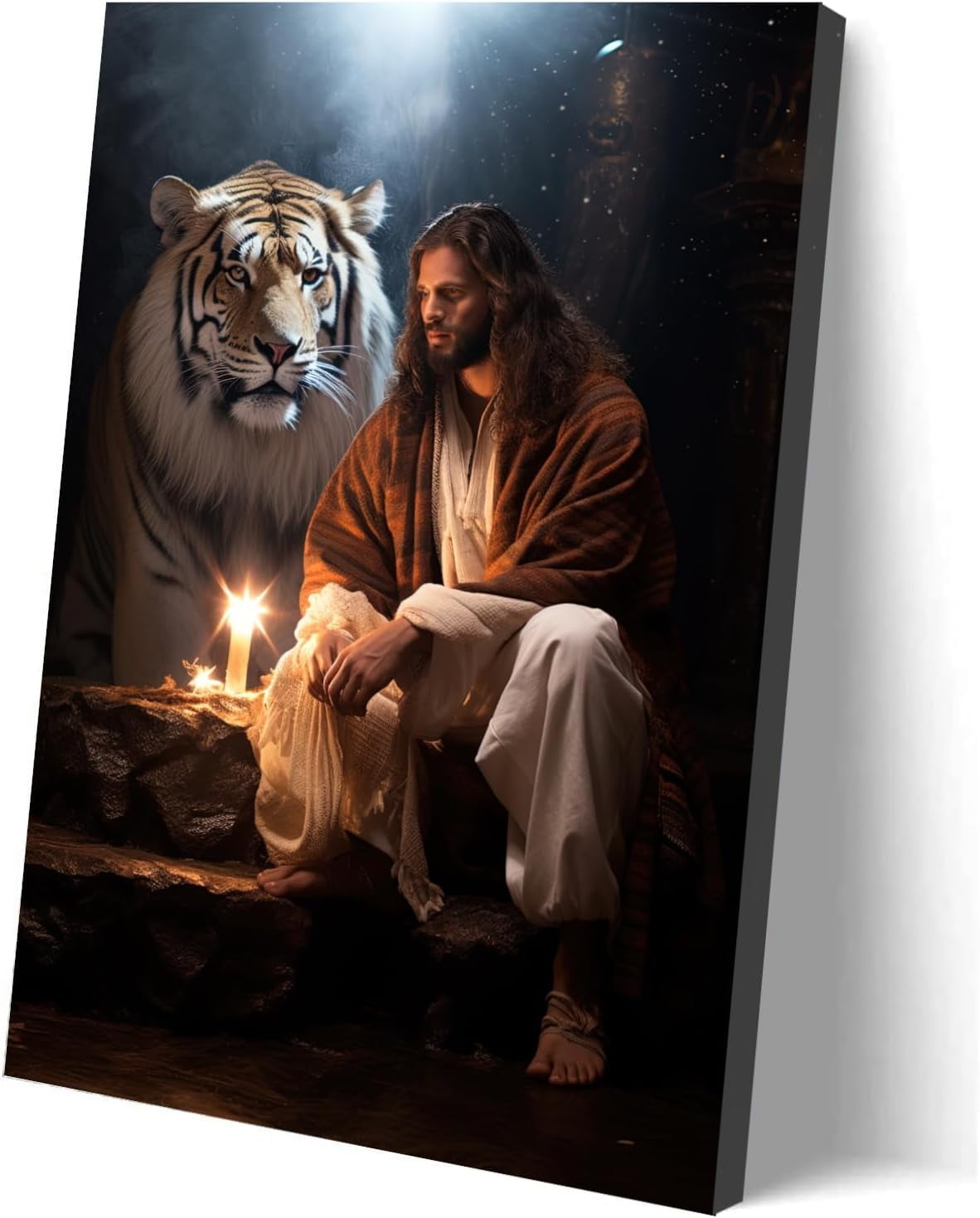 AEFER Jesus and Tiger Canvas Wall Art Christian By Candlelight Picture ...
