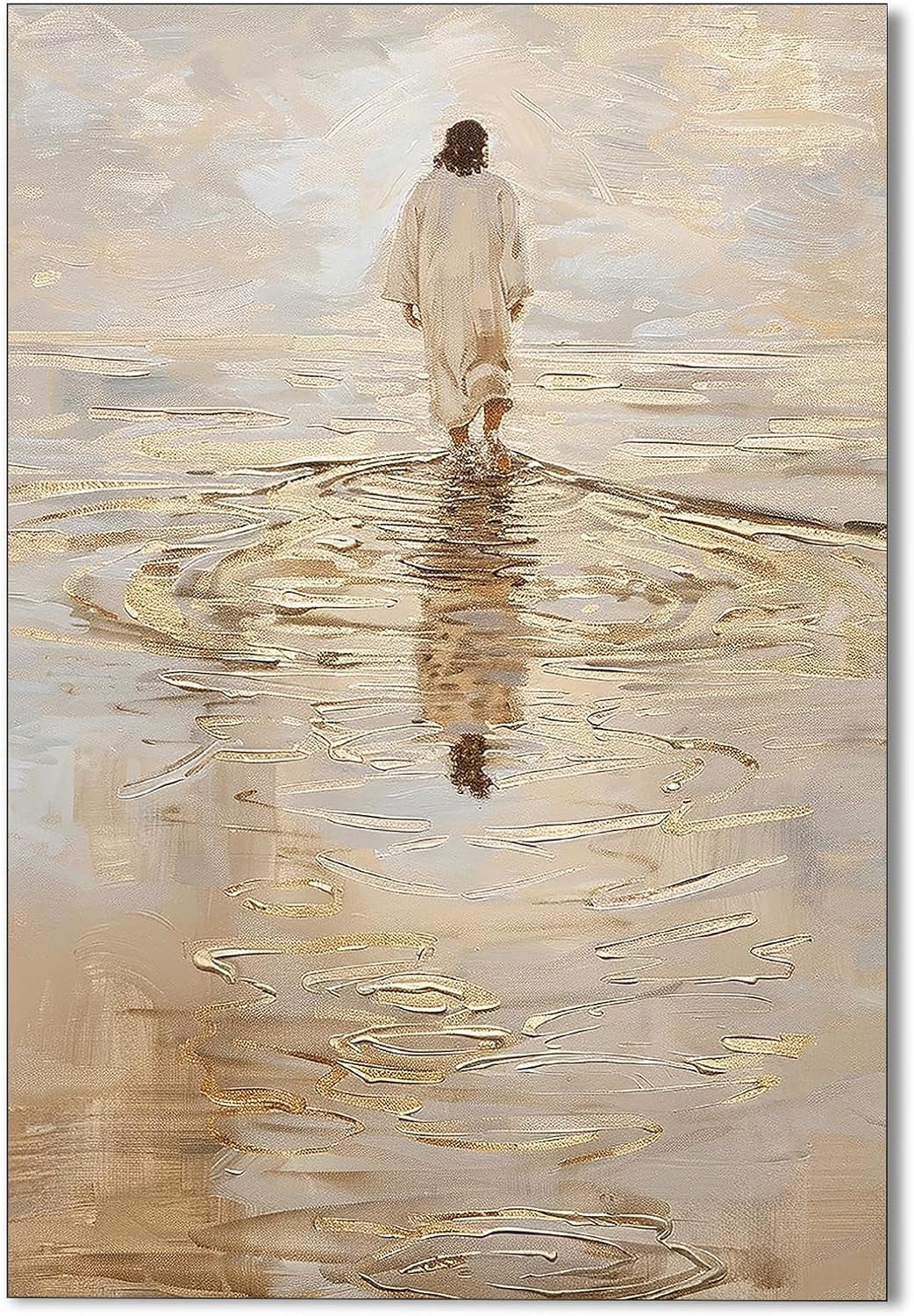 AEFER Jesus Walking On Water Painting Print Hazy Jesus Picture Poster Scripture Wall Art ...
