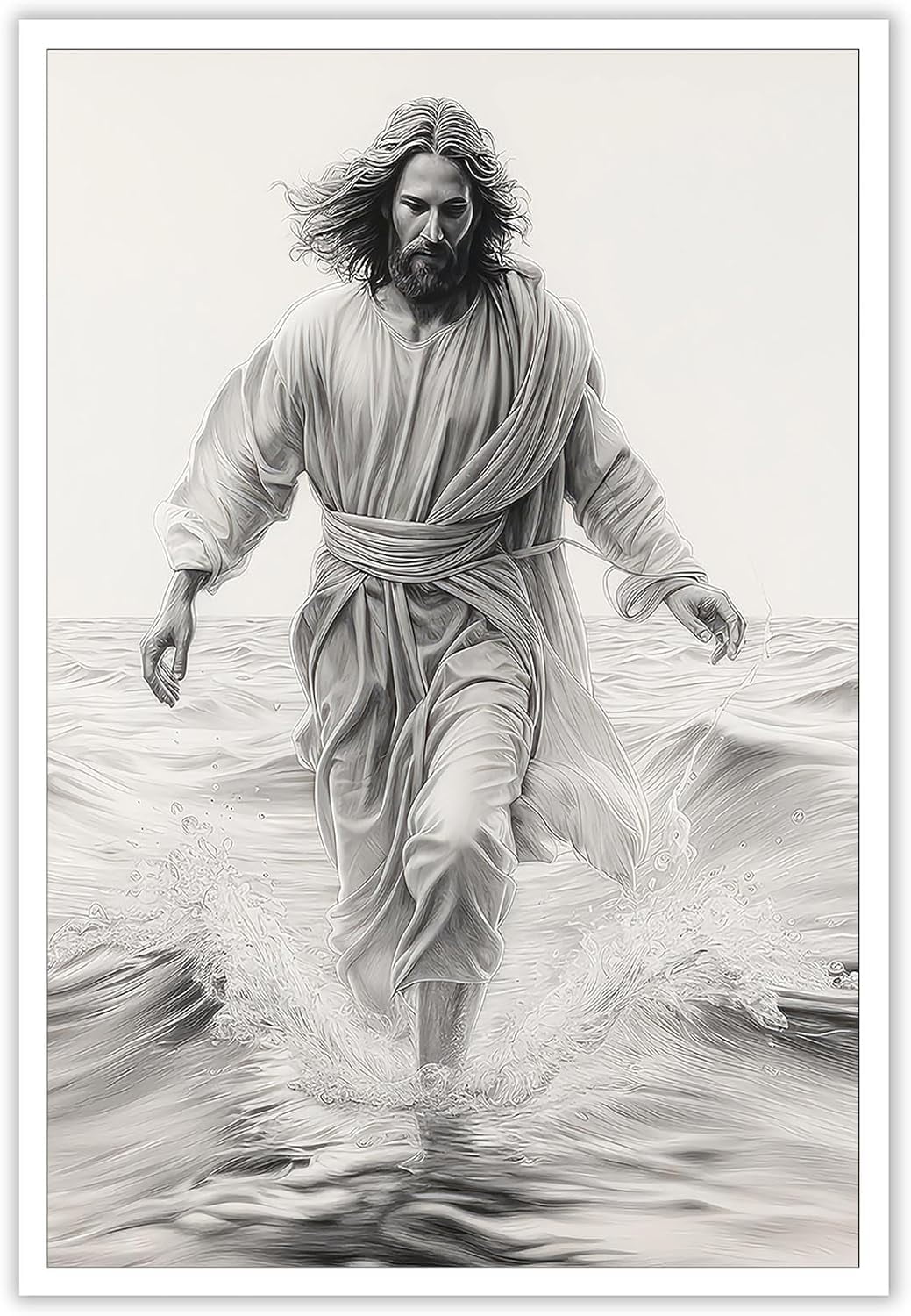 AEFER Jesus Walks On The Sea With Arms Outstretched Retro Black And ...