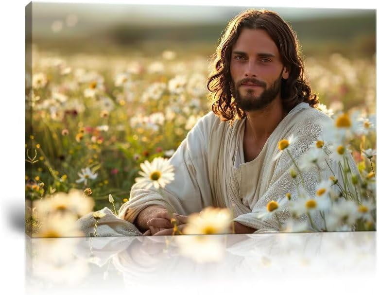 AEFER Jesus Wall Art Christian Picture Jesus in The Flowers Religious ...