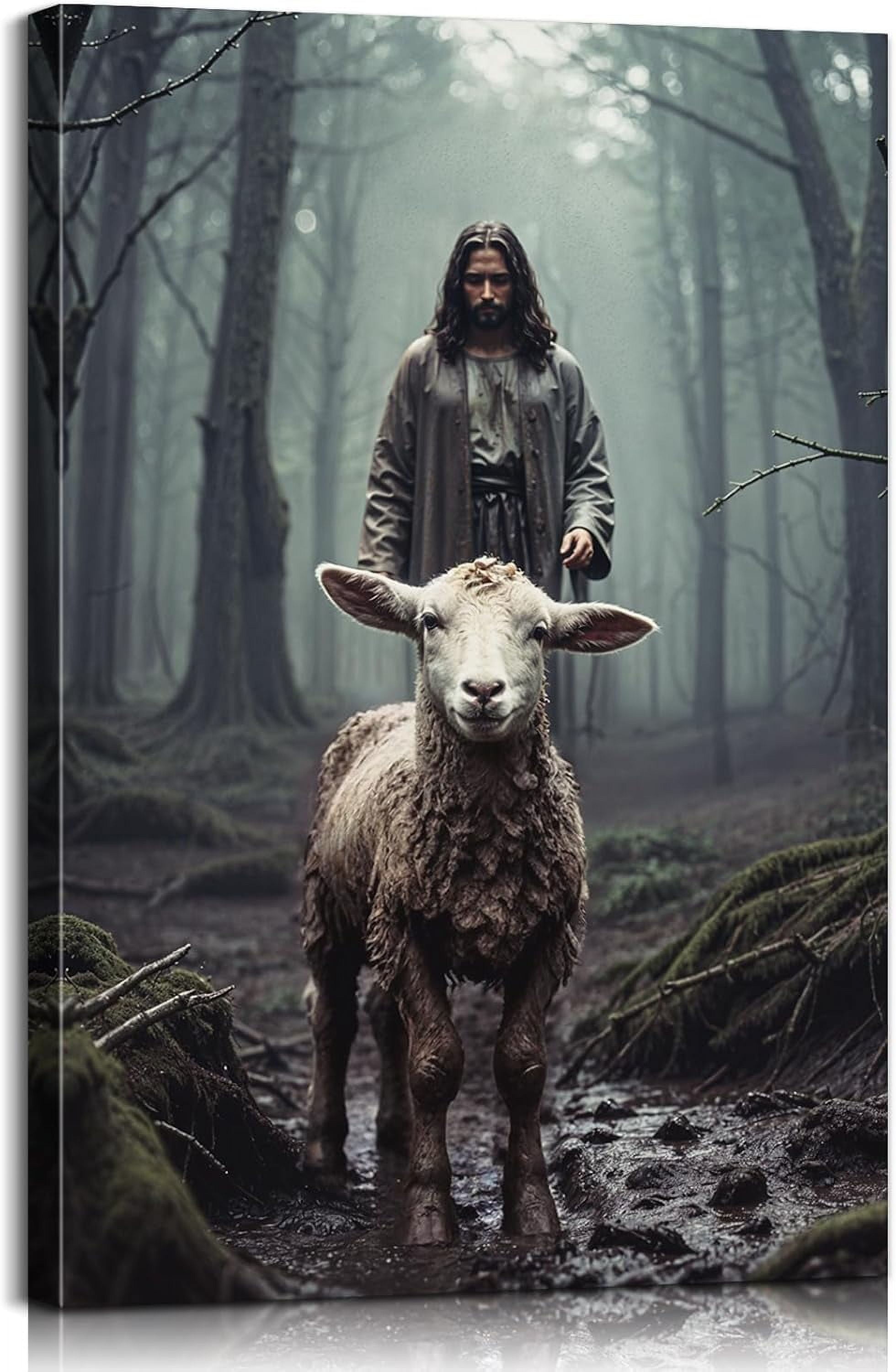 AEFER Jesus Wall Art Christian Wall Art Jesus Running After Lost Lamb ...