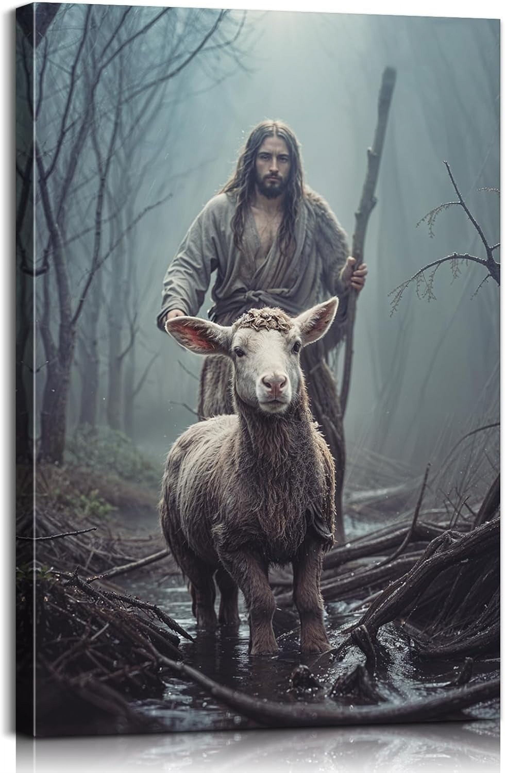 AEFER Jesus Wall Art Christian Wall Art Jesus Running After Lost Lamb ...