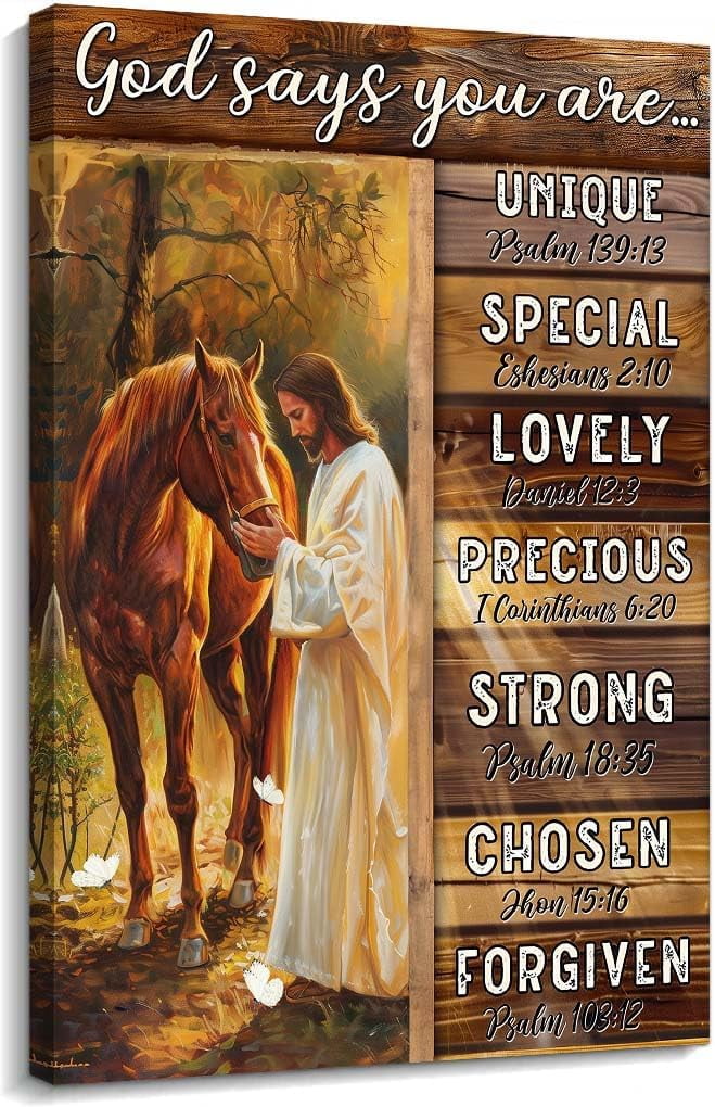 AEFER Jesus Wall Art And Horse Poster Vintage God Says You Are Bible Verses Wall Decor Christian ...