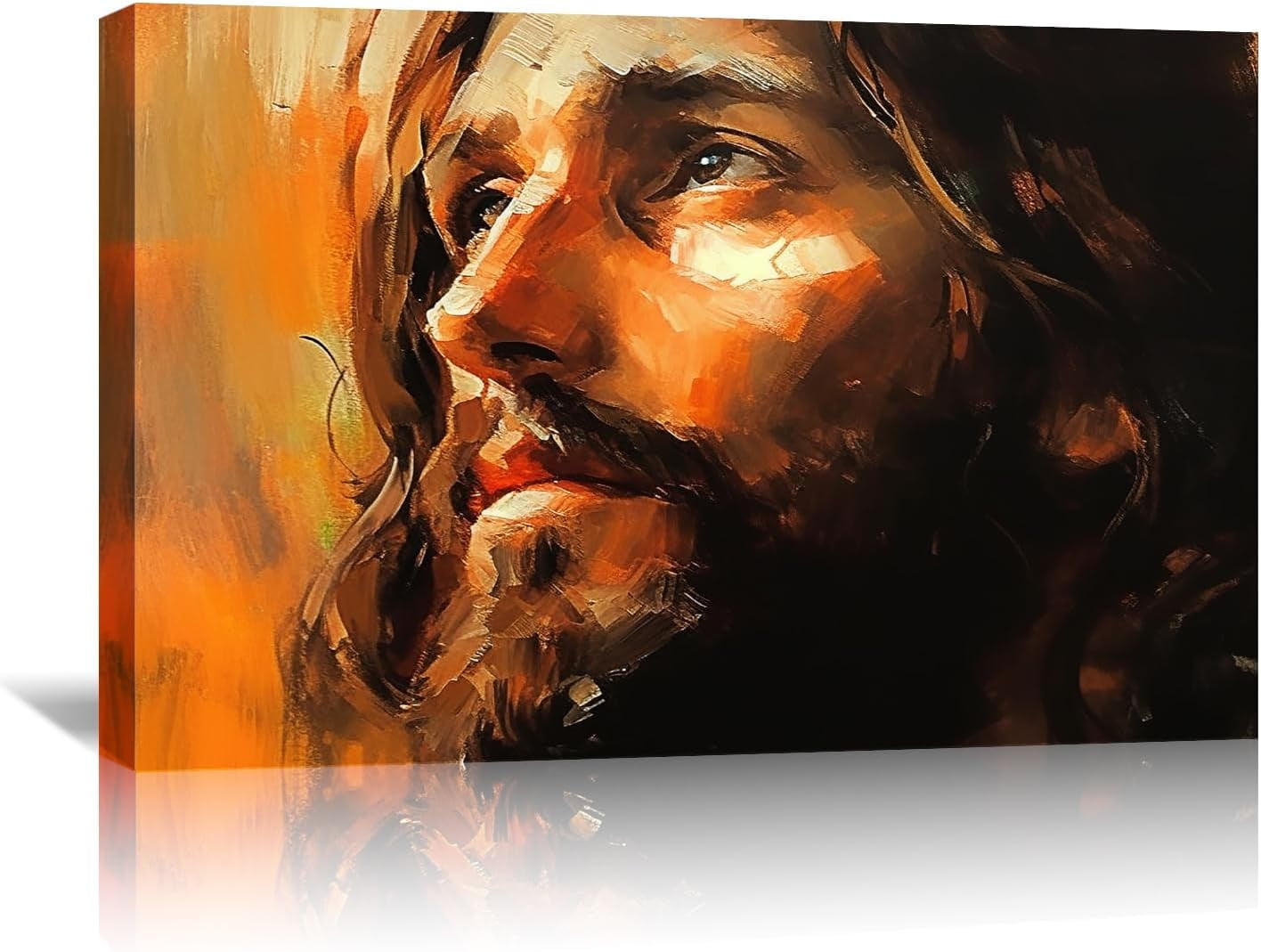 AEFER Jesus Wall Art Jesus Side Face Picture Canvas Print Orange Poster ...